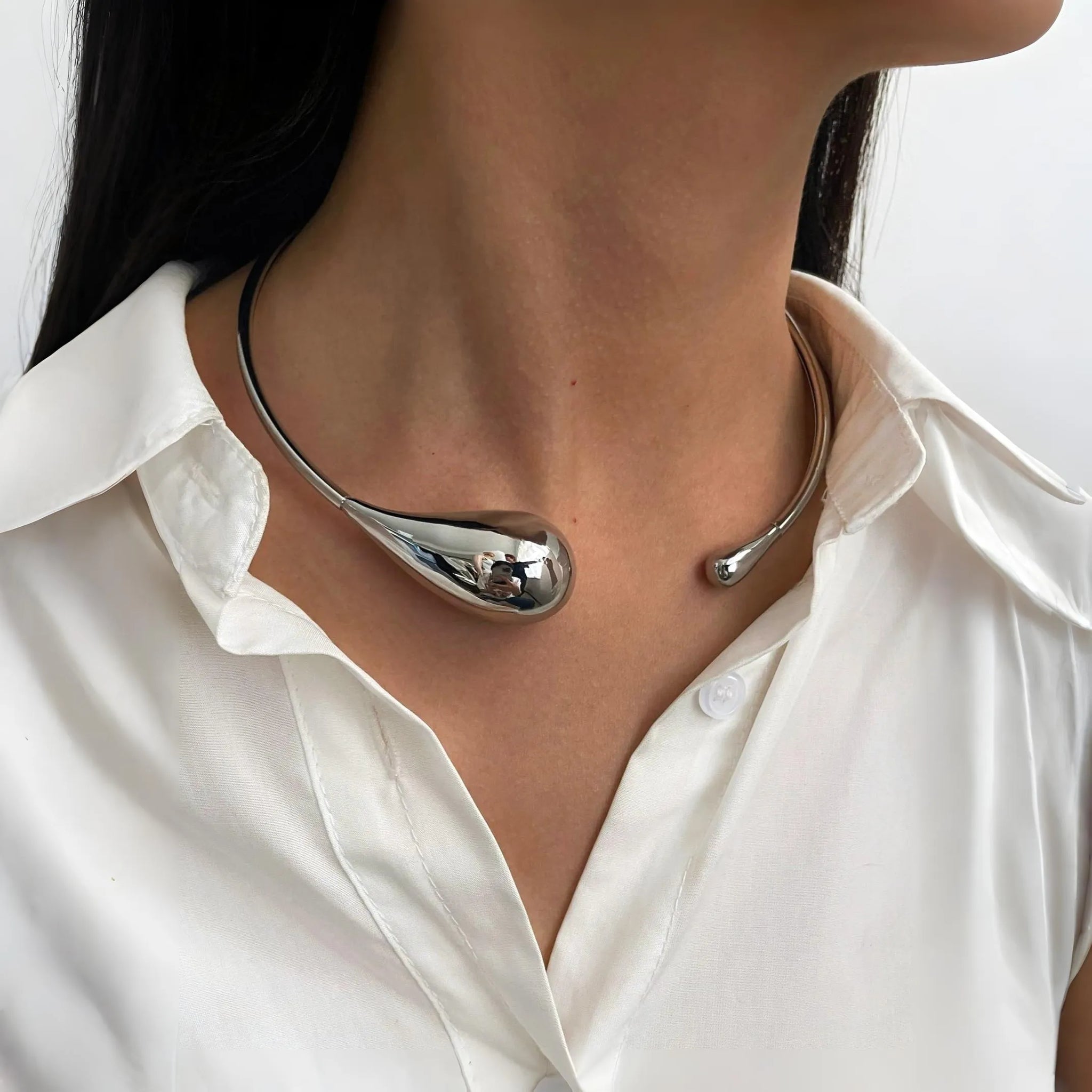 Water Drop Open Necklace - Bold, Modern Jewelry in Silver or Gold