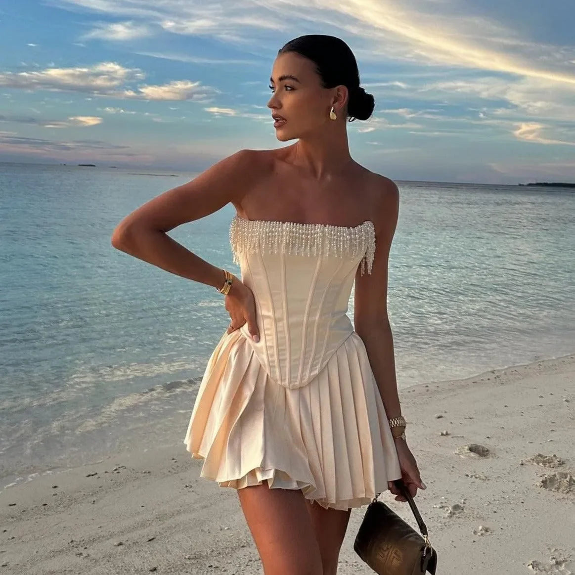 Mystic Pearls Vintage Satin Top - Women's Tops🧜‍♀️Mermaid Way